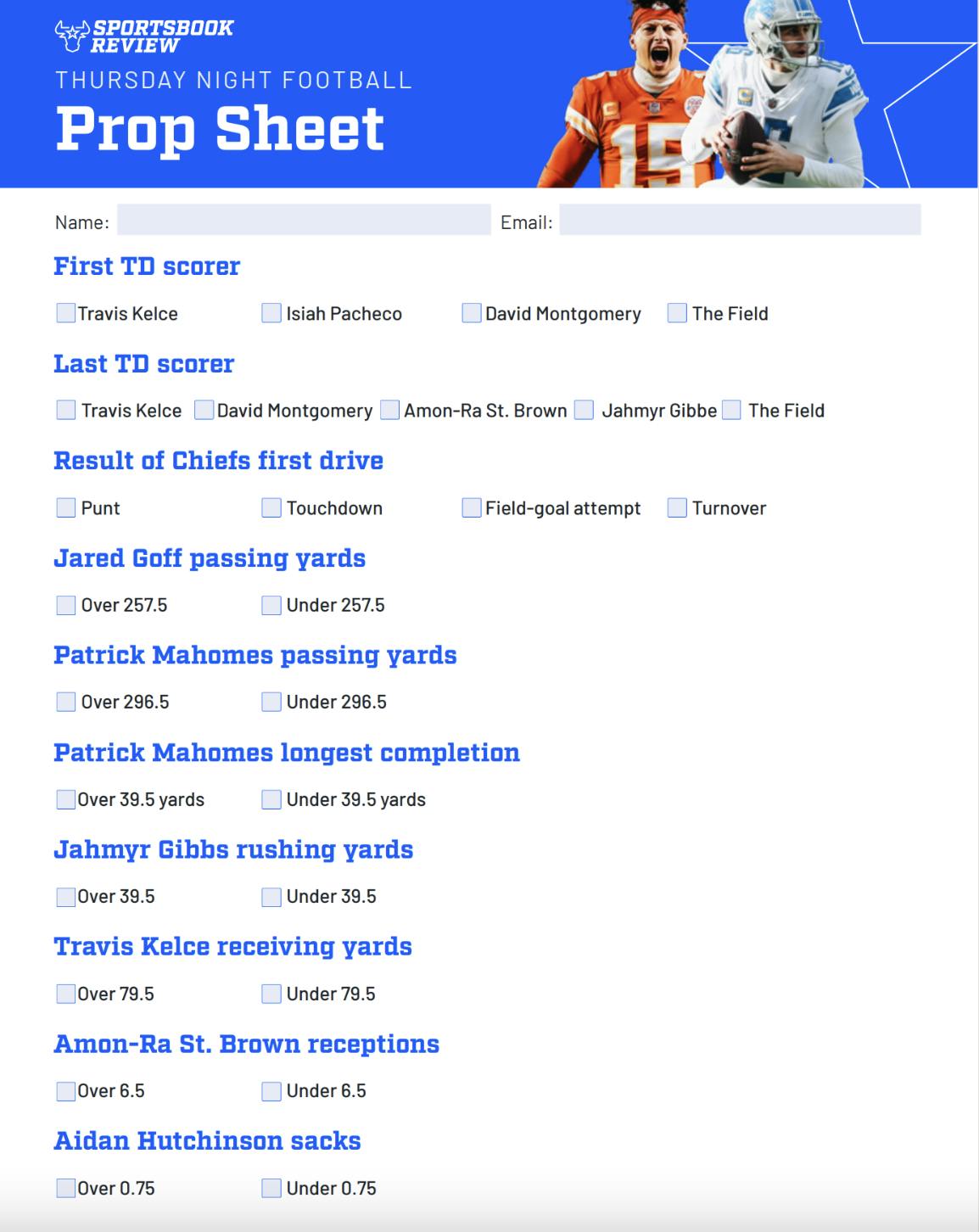 Thursday Night Football Prop Bet Sheet PDF 2023 - Free Printable Props ...